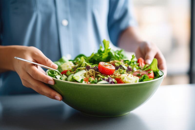 Eating Salad instead of Fast Food in a Cafeteria Stock Photo - Image of ...