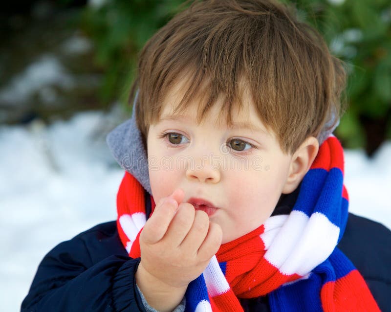 Eating snow stock image. Image of face, scarf, adorable - 23020313