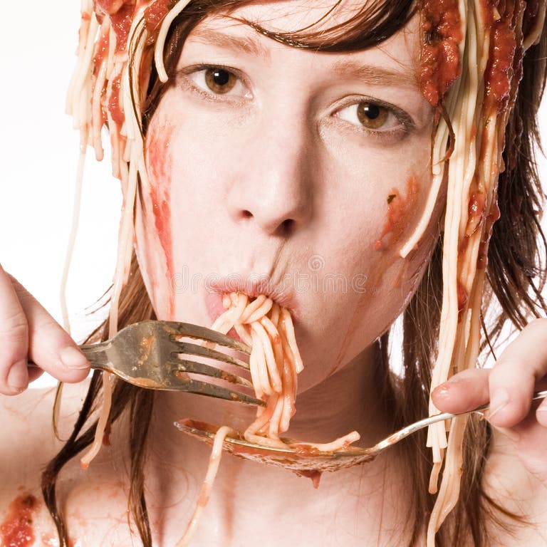 Eating Spaghetti of My Head Stock Photo - Image of girl, posing: 2198686