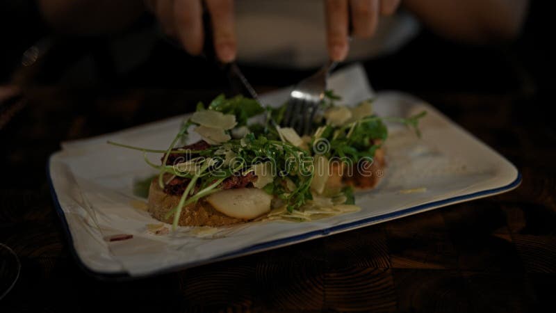 Eating a Toast with Knife and Fork Stock Image - Image of delicious ...