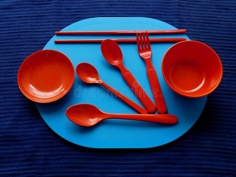 Eating Tool Set with Red Color Stock Photo - Image of fork, gourmet ...