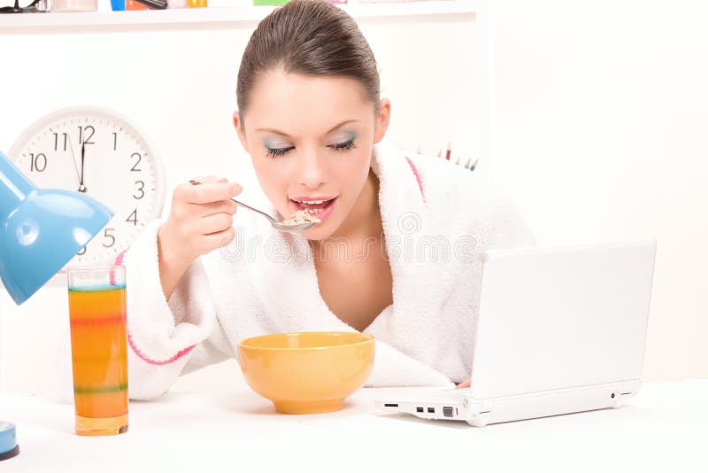Eating Woman Laptop Computer Stock Image - Image of cheerful, chat ...