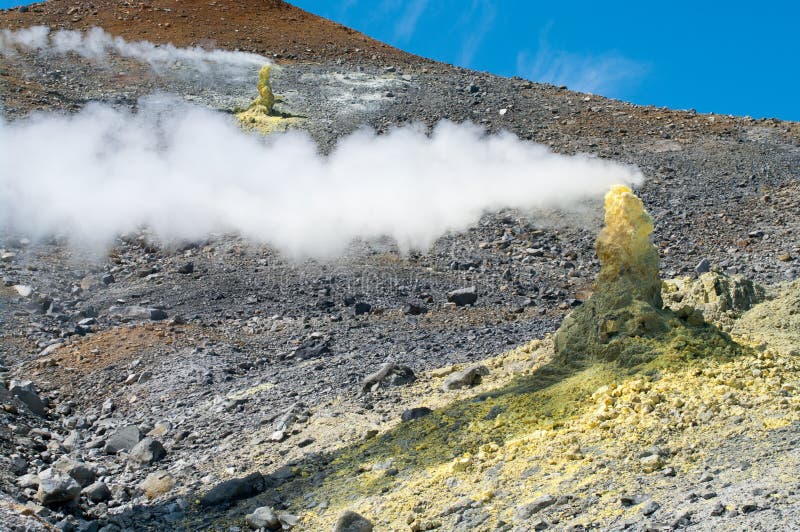 Ebeko Volcano at Paramushir Island, Kuril Islands, Russia Stock Photo ...