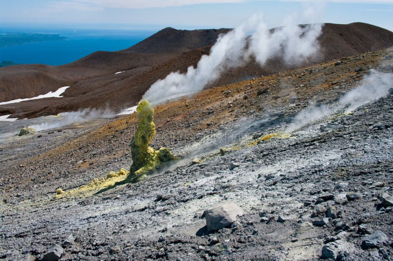 Sulfur of Ebeko Volcano, Paramushir Island, Russia Stock Image - Image ...