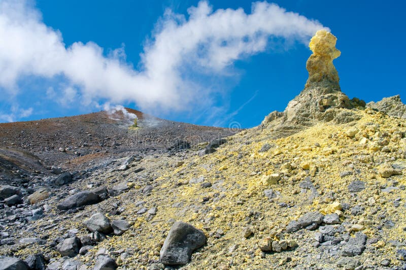 Ebeko Volcano, Paramushir Island, Russia Stock Photo - Image of seismic ...