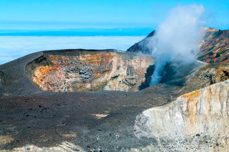 Ebeko Volcano, Paramushir Island, Russia Stock Photo - Image of sulfur ...