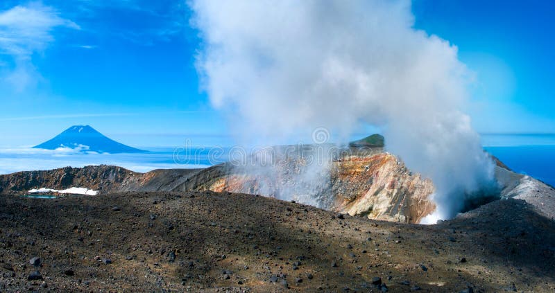 Ebeko Volcano at Paramushir Island, Kuril Islands, Russia Stock Photo ...