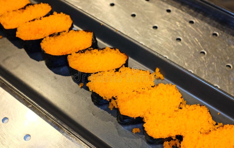 Ebiko Nigiri, Shrimp sushi stock photo. Image of fresh - 155260706