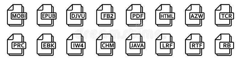 Ebook File Format Icons. Various Ebook Formats Files. Vector Line Icons ...