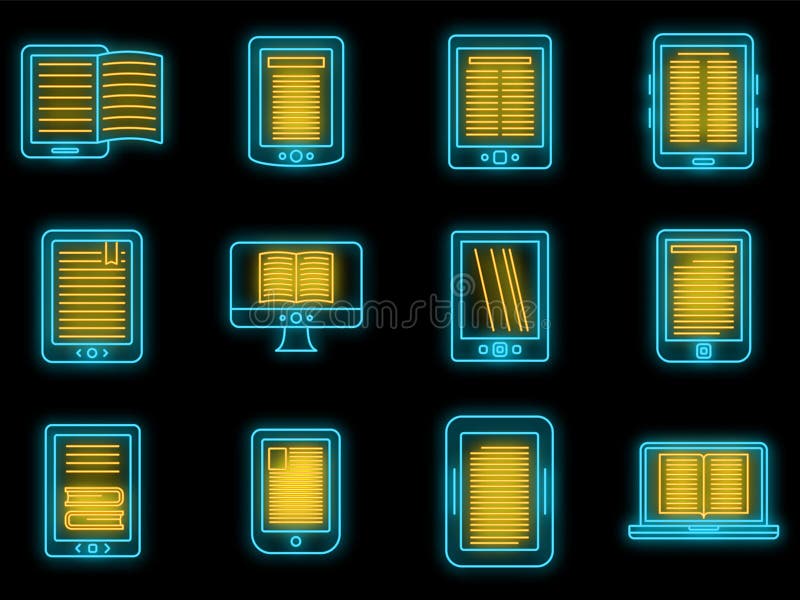 Ebook Reader Icons Set Vector Neon Stock Vector - Illustration of ...