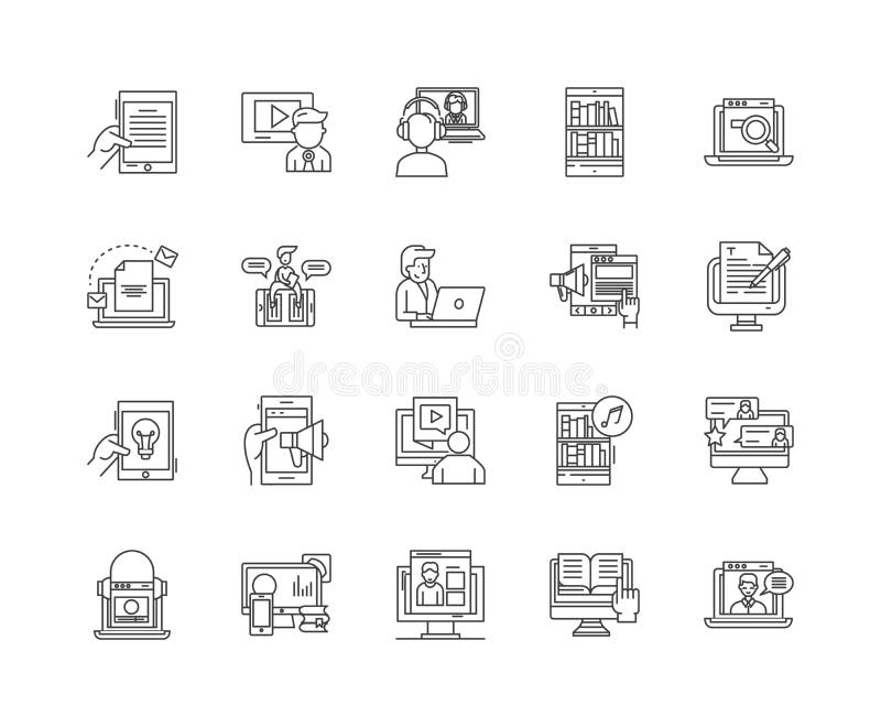 Ebook Reading Line Icons, Signs, Vector Set, Outline Illustration ...