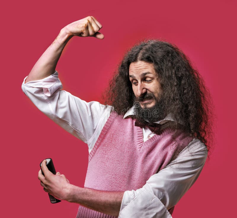 Eccentric Man Splashing Deodorant on a Shirt Stock Image - Image of ...