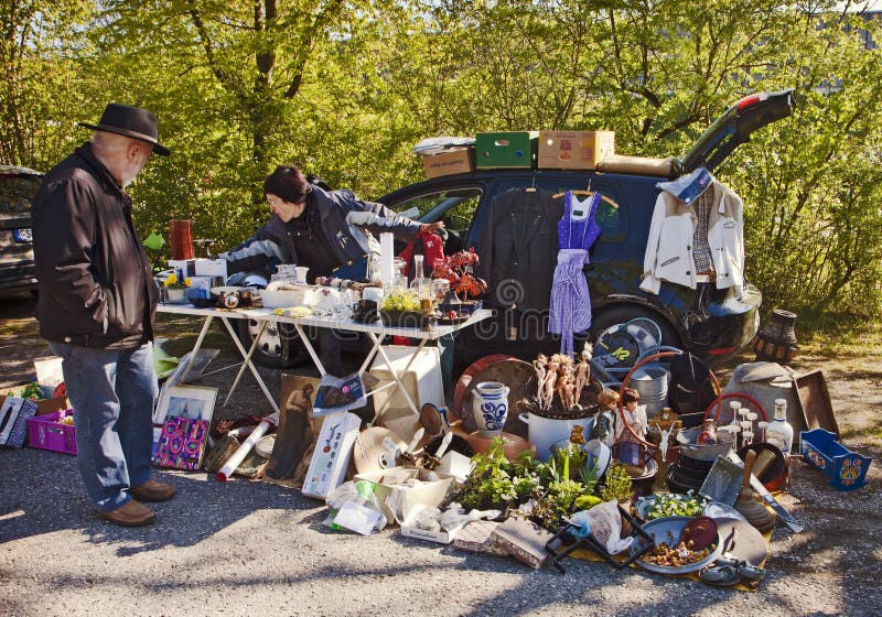 Eching, Germany - Stall with Merchandise at Spring Flea Market ...