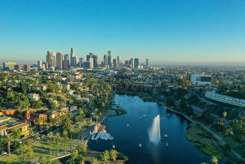 Echo Park with Downtown Los Angeles in the Background Editorial Stock ...