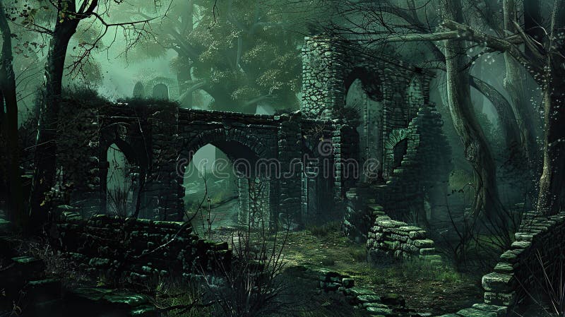 Echoes of Time, Dark Forest Setting with Decrepit Stone Bridge and ...