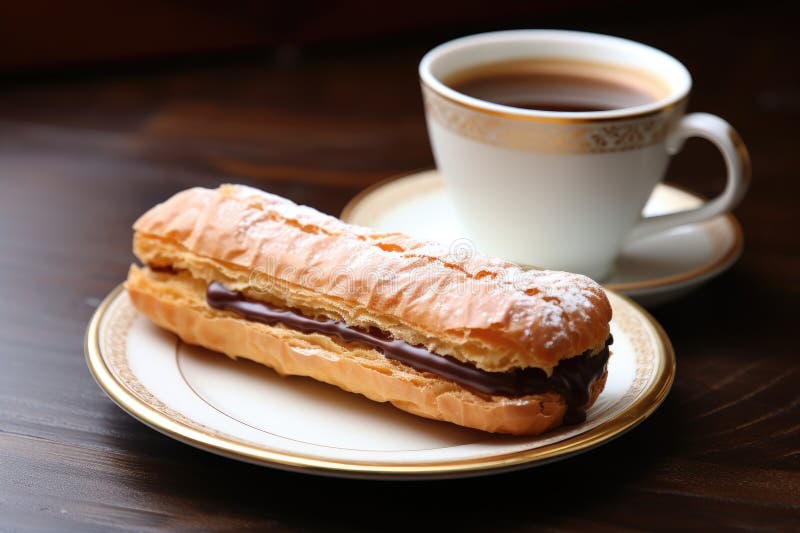 Eclair and Americano Coffee on Coffee Table. Ai Generated Stock ...