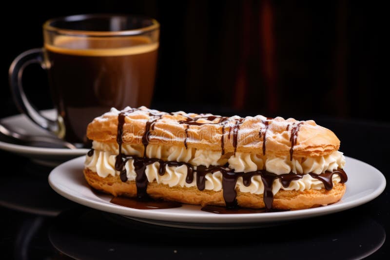 Eclair and Cappuccino Coffee on Coffee Table. Ai Generated Stock ...