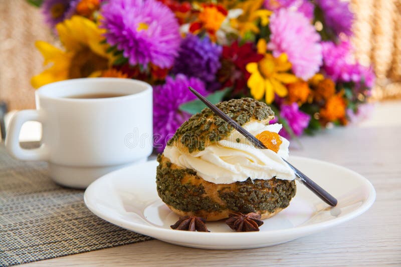 Eclair with Flower Background Stock Image - Image of appetizing ...