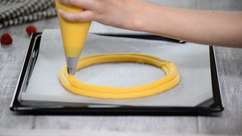 Eclair Rings Baking Process. Making Paris Brest Stock Video - Video of ...