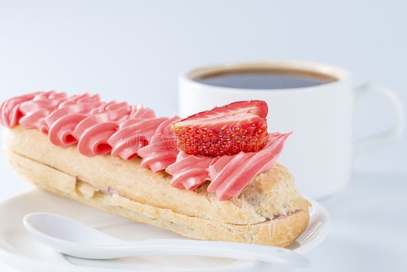 Eclair Strawberry Background Coffee Cups Stock Photos - Free & Royalty-Free Stock Photos from ...