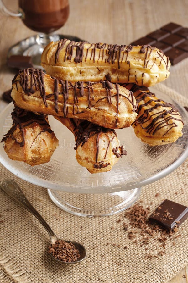 Eclairs stock photo. Image of cream, recipe, cake, filled - 53298446