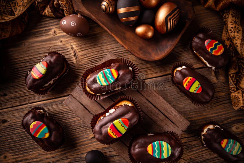 Eclairs with Chocolate Ganache Stock Photo - Image of dessert ...