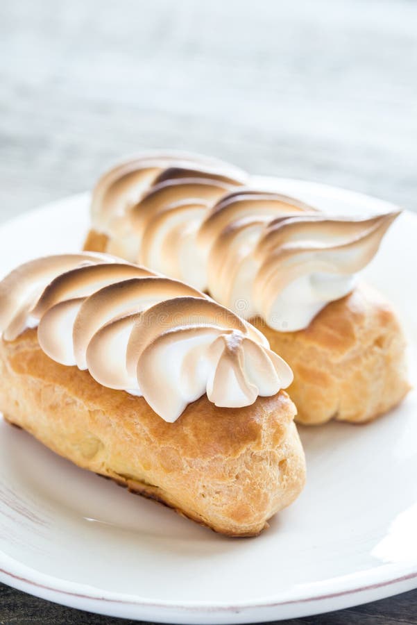 Eclairs with Lemon Curd and Meringue Stock Image - Image of choux ...
