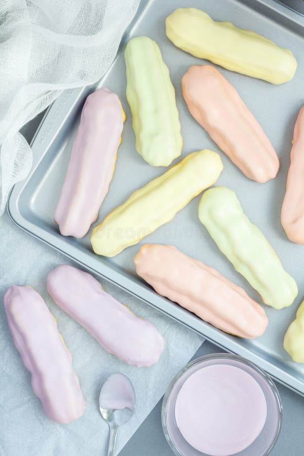 Eclairs Pastel Color Icing Baking Sheet Stock Photos - Free & Royalty ...