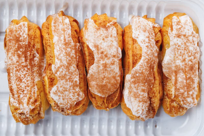 Eclairs Pastry on a Plastic Tray Stock Image - Image of eclair, fresh ...