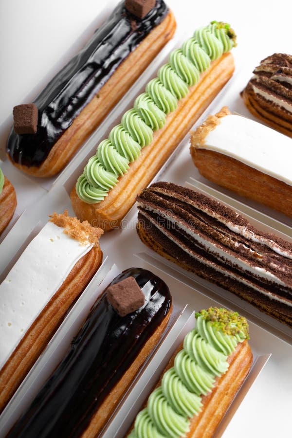 Eclairs Selection, Delicious Eclairs on White Background Stock Image ...