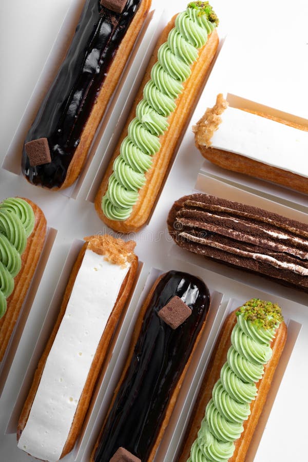 Eclairs Selection, Delicious Eclairs on White Background Stock Image ...