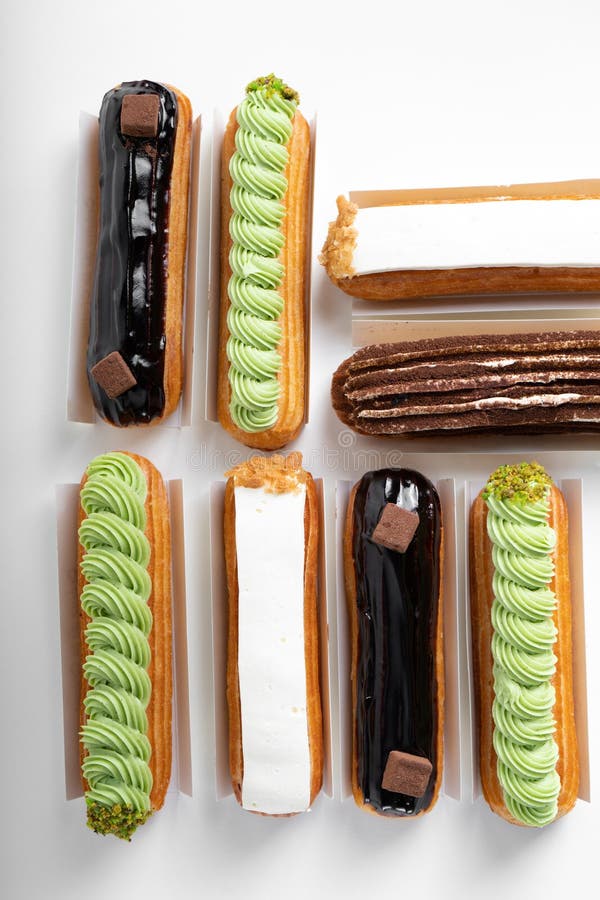 Eclairs Selection, Delicious Eclairs on White Background Stock Image ...