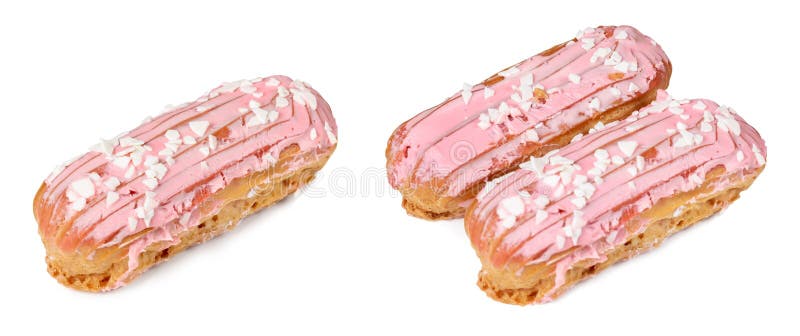 Eclairs Tradicionais Franceses Com Chocolate Rosa Em Branco Imagem de ...