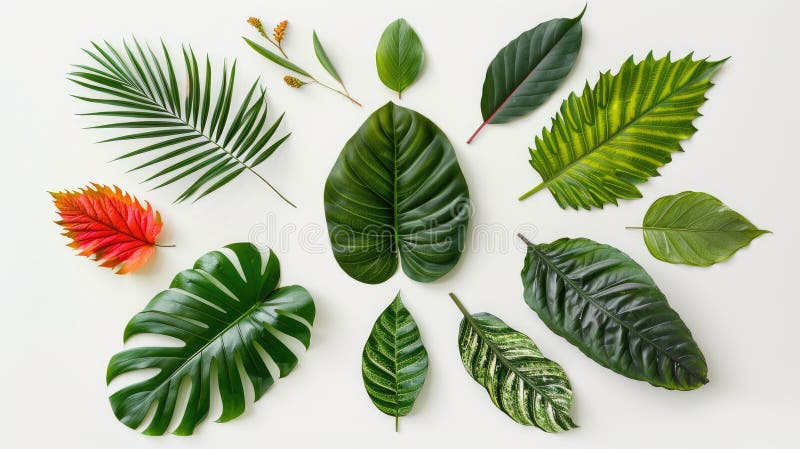 Eclectic Array: Diverse Leaves Dance on White Canvas Stock Photo ...