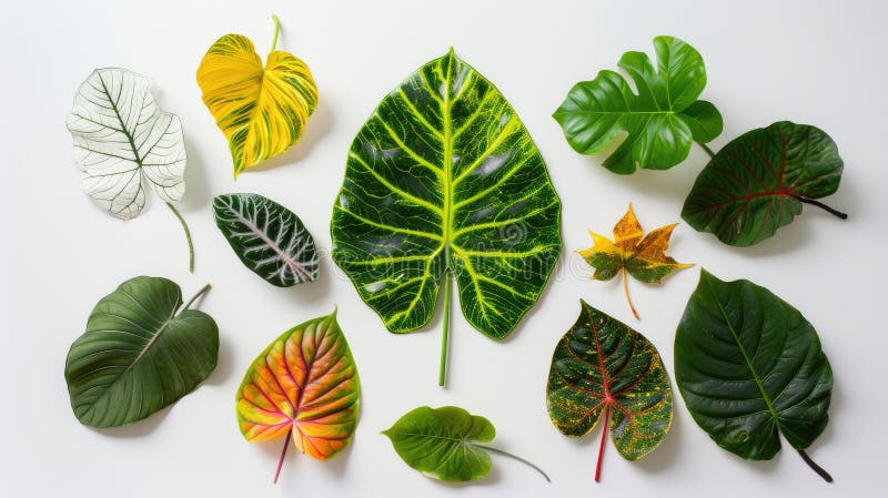 Eclectic Array: Diverse Leaves Dance on White Canvas Stock Photo ...