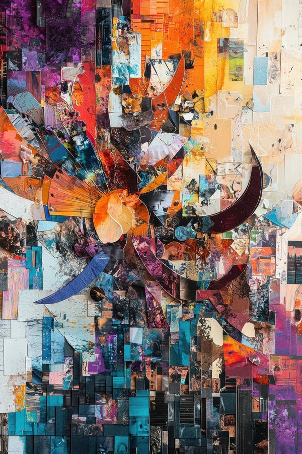 Eclectic Art Piece, Vibrantly Intricate Collage Art with a Burst of ...