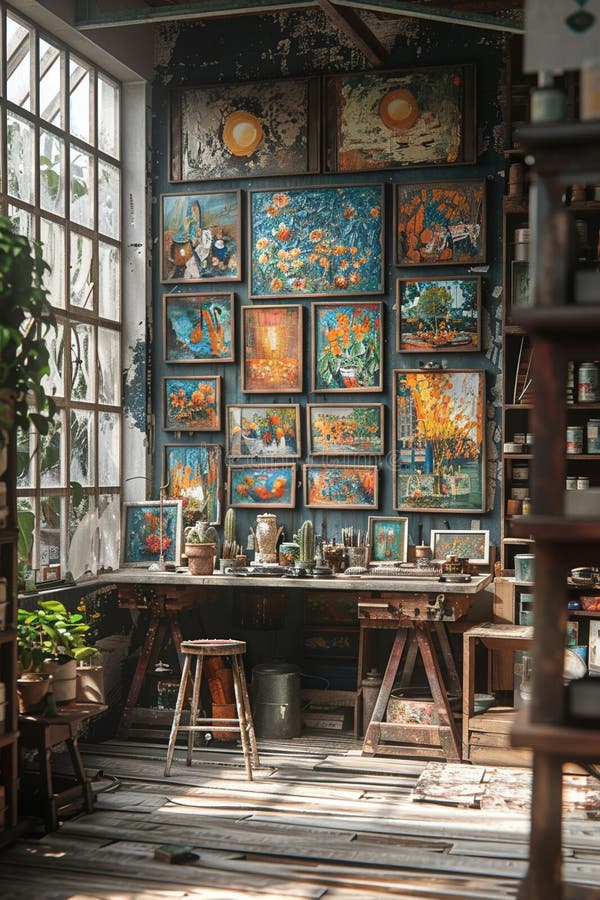 Eclectic Artists Studio with Vibrant Artwork and a Variety of ...