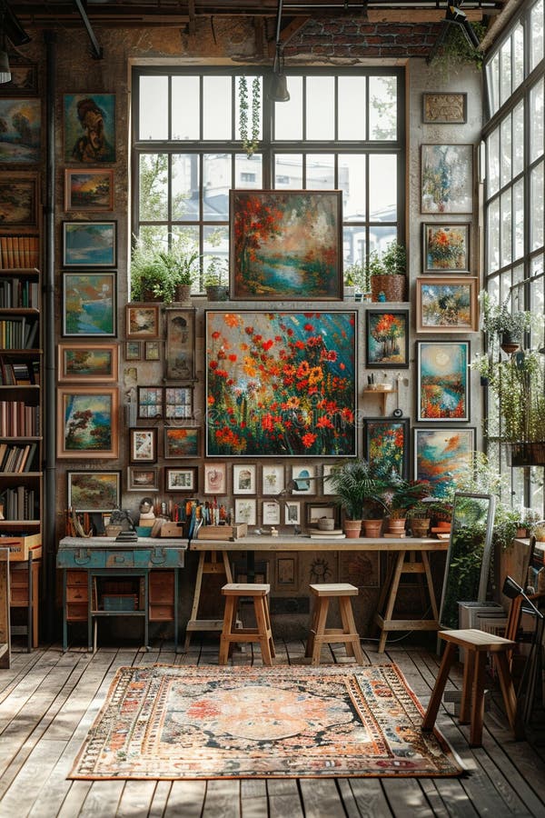 Eclectic Artists Studio with Vibrant Artwork and a Variety of ...