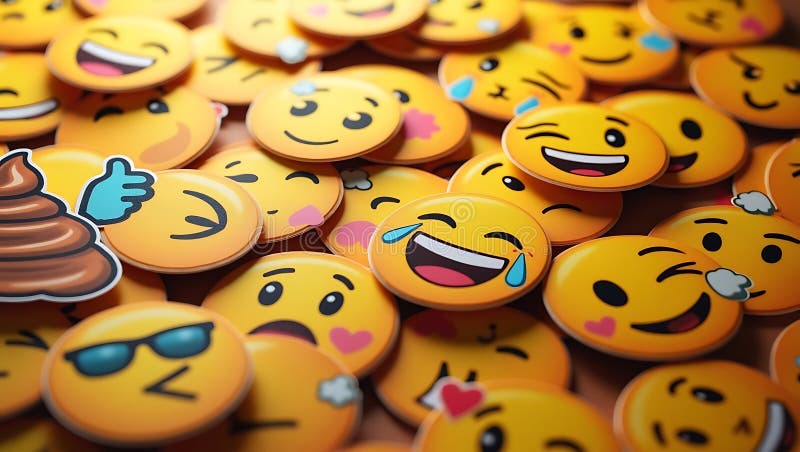 An Eclectic Assortment of Expressive Emoji Faces Amidst a Brown ...