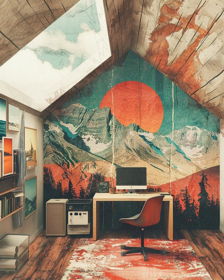 Eclectic Attic Turned into a Remote Work Studio, Displaying Diverse ...