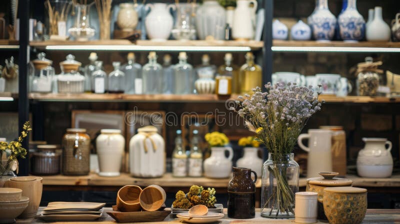 Eclectic Collection of Ceramic and Glass Items in a Store Stock Photo ...