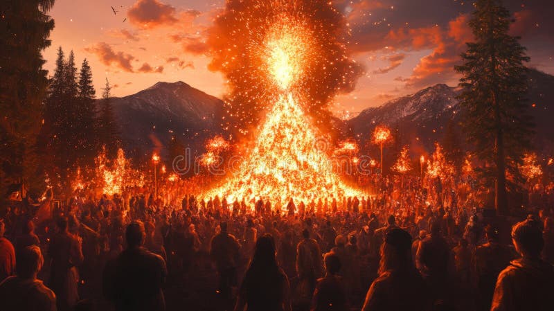 Eclectic Crowd Around a Massive Bonfire Some Fire Stock Image - Image ...