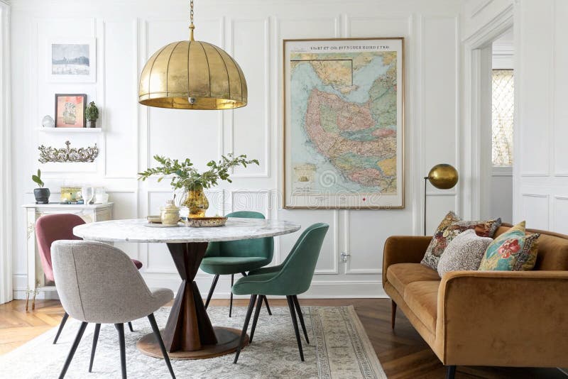 Eclectic Dining Room with Modern Design Elements Stock Illustration ...