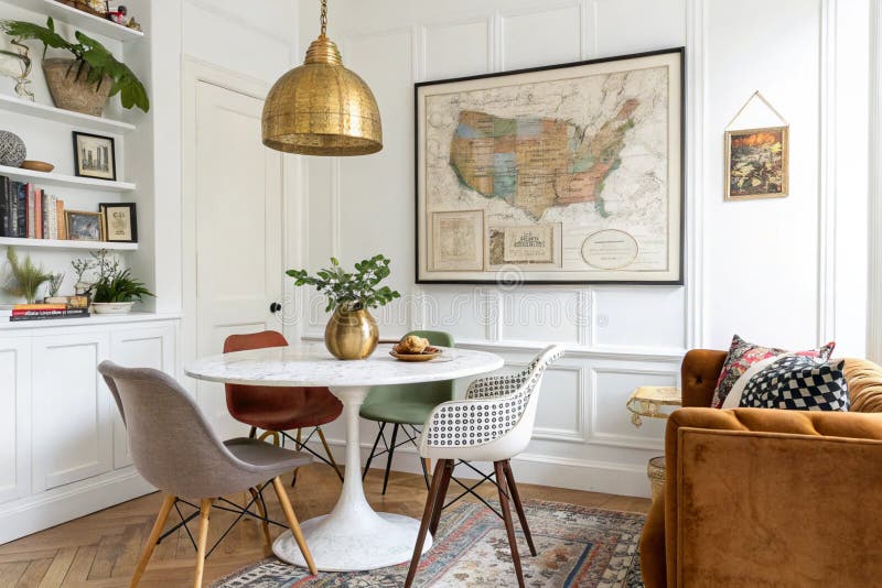 Eclectic Dining Room with Modern Design Elements Stock Illustration ...