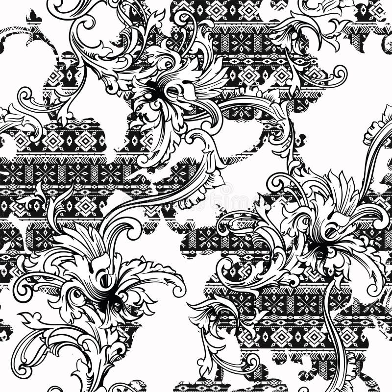 Eclectic Fabric Seamless Pattern. Animal Background with Baroque ...
