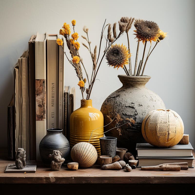 Eclectic Harmony: Abstract Collage of Vintage Objects in Warm Natural ...