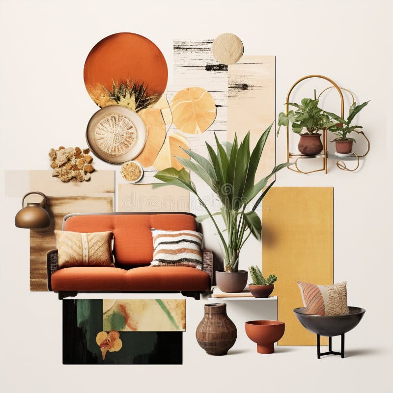 Eclectic Interior Decor Moodboard Stock Illustration - Illustration of ...