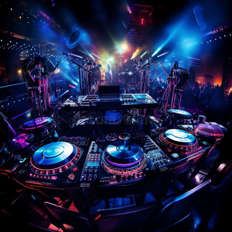 Eclectic Live Band or DJ Setup with Vibrant Visuals Stock Image - Image ...