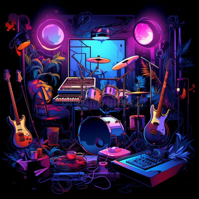 Eclectic Live Band or DJ Setup with Vibrant Visuals Stock Photo - Image ...