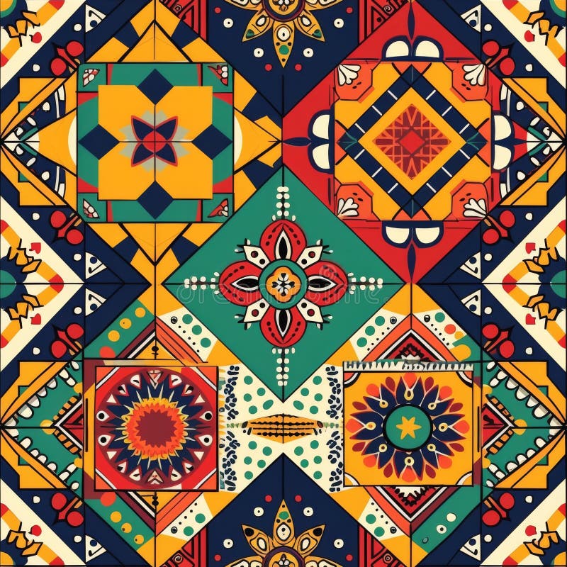 Eclectic Mix of Bold Latin American Decorative Tiles and Textiles Stock ...